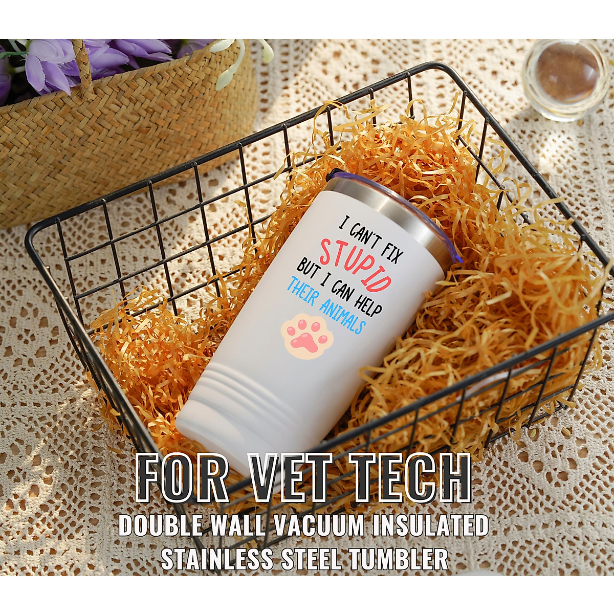 Onebttl Vet Tech Gifts, Appreciation Gifts for Veterinary Technologists on Christmas, Birthday and End of Year, 20 oz Stainless Steel Insulated Tumbler - Help Their Animals