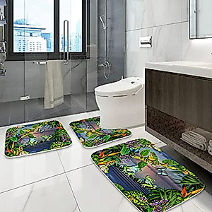 Kithstore Cartoon Tropical Jungle Tree Frog Butterfly Bathroom Rugs 20 x 31 Bath Mat 16 x 24 Sets 3 Piece Memory Foam Anti Slip Absorbent Mats U-Shaped Contour Shower Mat