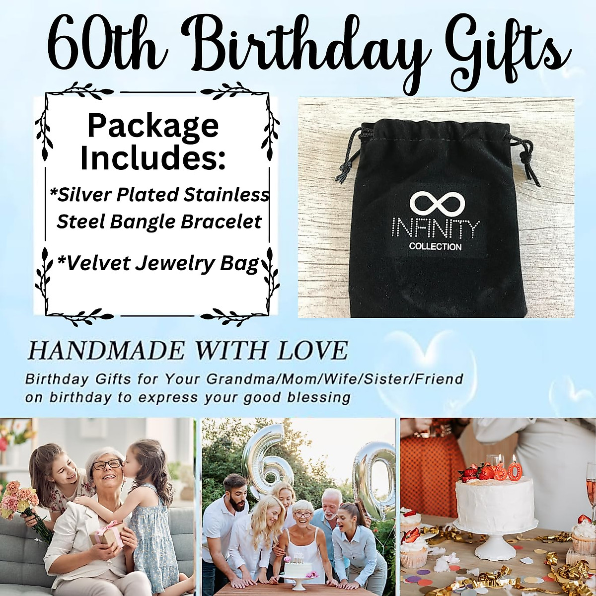 Infinity Collection 60th Birthday Gifts for Women, Rose Gold 60th Birthday 1965 Aged to Perfection Charm Bracelet, 60th Birthday Gift Ideas