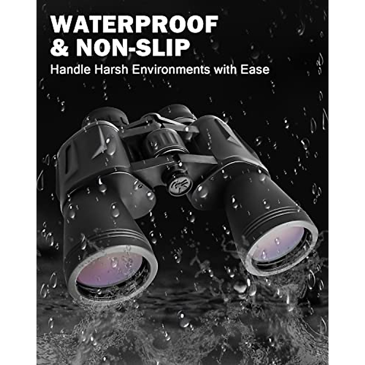 GOANDO 20x50 Binoculars for Adults and Kids High Power Compact Binoculars Large Waterproof Binoculars with Low Light Night Vision for Hunting Bird Watching Travel Sightseeing Outdoor Sports, Black