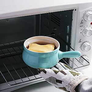 Sweejar Porcelain Soup Bowls with Handle, 22 OZ Ceramic Serving Crocks for French Onion Soup, Pumpkin Soup, Oatmeal, Stew, Dishwasher and Microwave Safe, Set of 4 （Turquoise ）