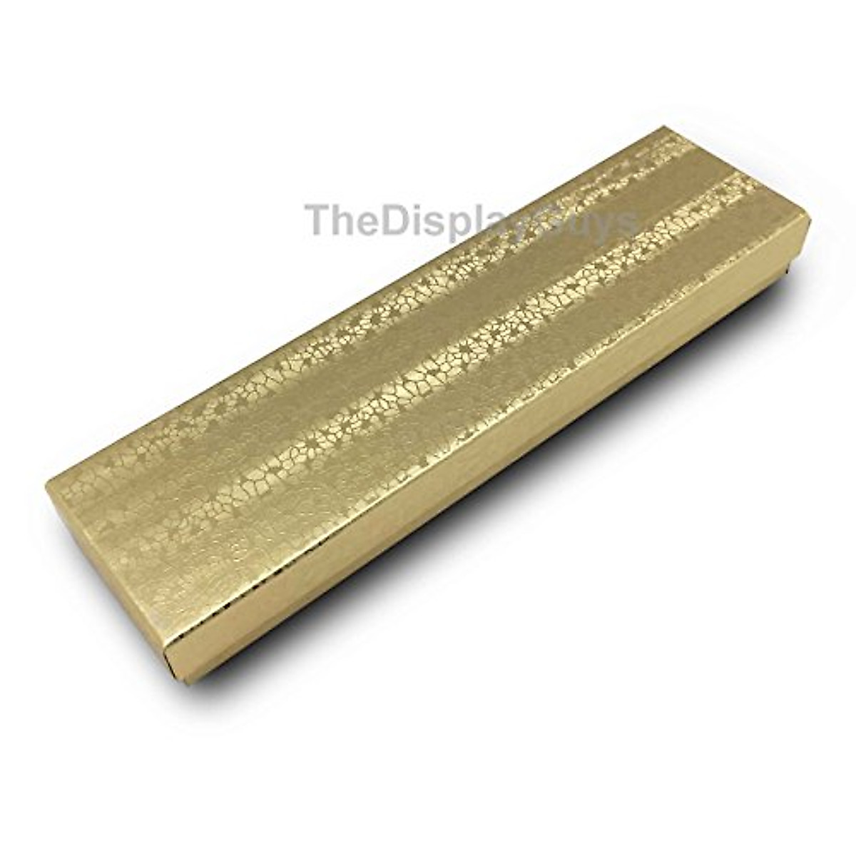 TheDisplayGuys 25-Pack #82 Cotton Filled Cardboard Paper Jewelry Box Gift Case - Gold Foil (8 1/16" x 2 1/4" x 1 3/8")
