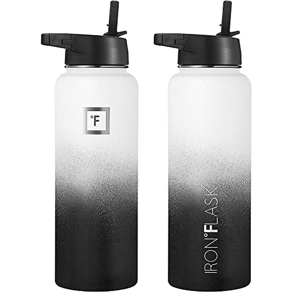 IRON °FLASK Sports Water Bottle - Wide Mouth with 3 Straw Lids - Stainless Steel Gym & Outdoor Bottles for Men, Women & Kids - Double Walled, Insulated Thermos, Metal Canteen - Day & Night, 40 Oz