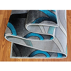 Masada Rugs, Turquoise Grey Modern Contemporary Woven Area Rug, Hand Carved (5 Feet X 7 Feet, Turquoise)