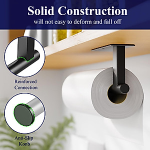 Kitsure Paper Towel Holder Under Cabinet - Sturdy 304 Stainless Steel Kitchen Paper Towel Holder Wall Mount, Drilling or Self Adhesive Paper Towel Holder for Kitchen, Bathroom, Black