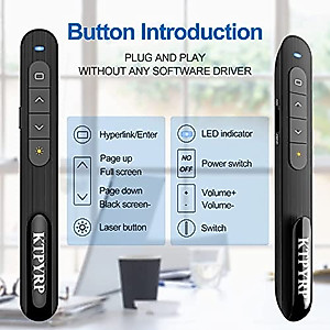 KTPYRP Presentation Clicker, PowerPoint Clickers, Wireless Presenter Remote, RF 2.4G Hz 100FT USB PPT Slide Remote Control with Clip for Presentations, Pet Cat Dog Lazer Pointer for Laptop