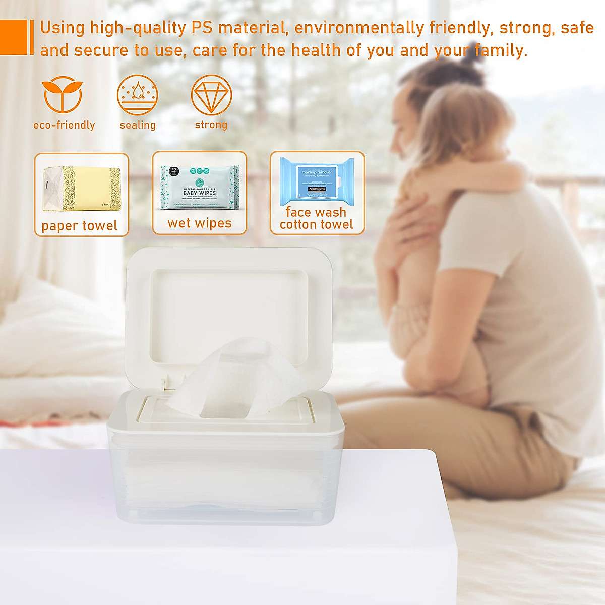 Whiidoom Large Capacity Wipes Dispenser Removable Plastic Wipes Case Keeps Wipes Fresh (White)