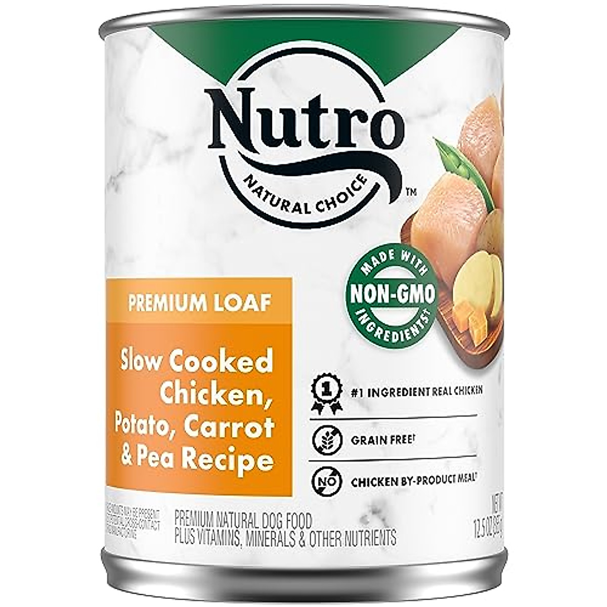 NUTRO PREMIUM LOAF Adult Natural Grain Free Wet Dog Food Slow Cooked Chicken, Potato, Carrot & Pea Recipe, 12.5 oz. Cans (Pack of 12)