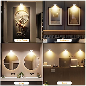 3Pcs Picture Light Battery Operated, Wireless Led Painting Light with Remote Dimmable and Timer, 3 Lighting Modes Art Display Light for Picture Frame Artworking Portrait, Wall Decorative Puck Lights
