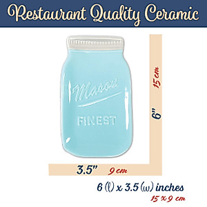 Blue Mason Jar Spoon Rest - Kitchen Spoon Holder for Stove Top - Ceramic Ladle Holder for Cooking Utensil in Rustic, Antique, Farmhouse Design