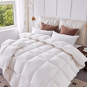 CYMULA Feather Down Comforter Queen Size, Medium Warmth Duvet Insert with Luxurious Down Fill, 8 Corner Tabs and Machine Washable for All Seasons (90 x 90 Inches, White)