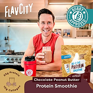 FlavCity Protein Powder Smoothie, Chocolate Peanut Butter - 100% Grass-Fed Whey Protein Smoothie with Collagen (25g of Protein) - Gluten Free & No Added Sugars (37.74 oz)