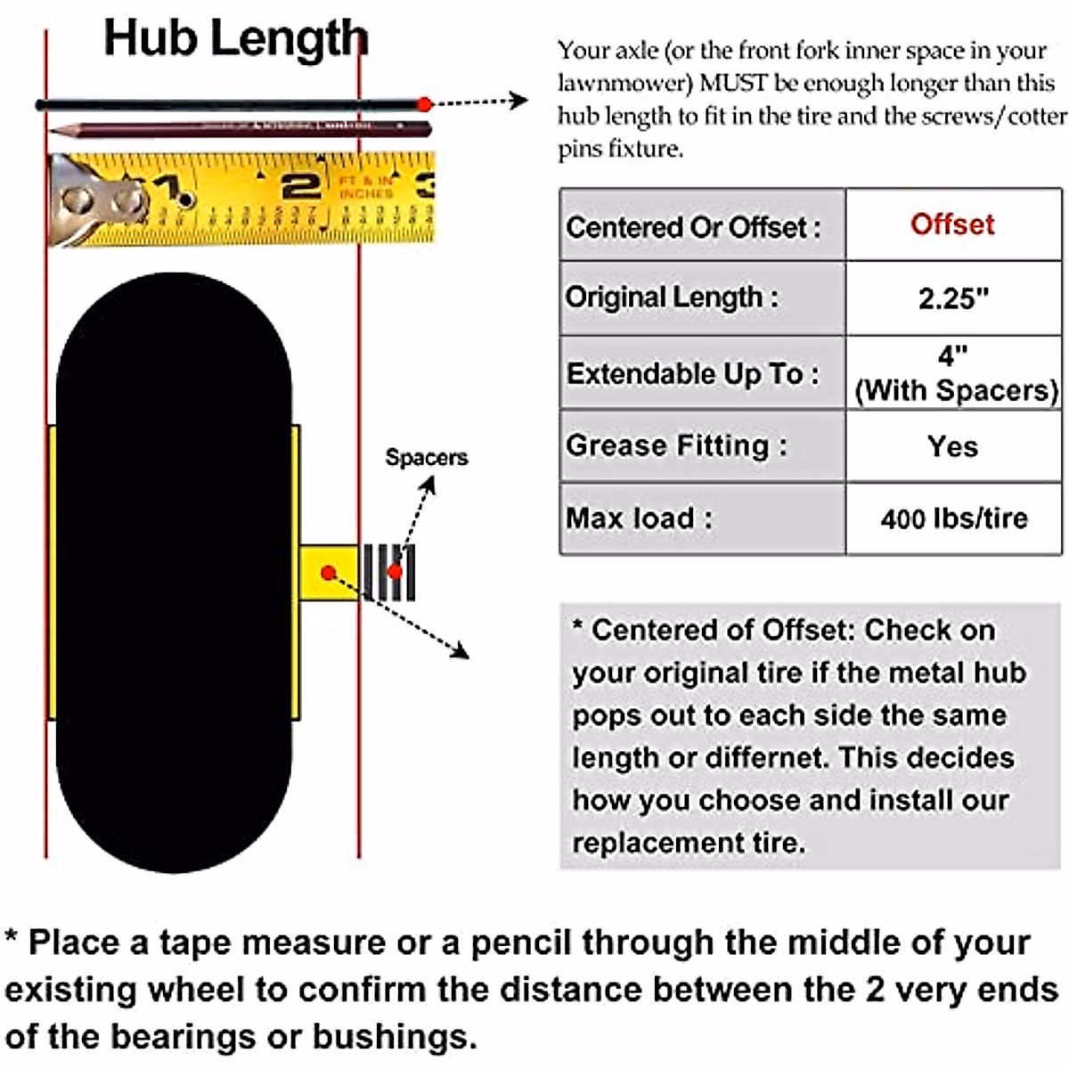 2 New 4.10/3.50-4" Solid Flat-Free Sawtooth Wheel w/Grease Fitting for Hand truck Dolly All Purpose Utility Cart, Offset Hub 2.25"-4.00", 5/8" Bearing installed w/Extra 3/4" Bearing