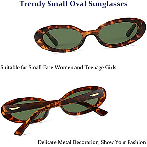 BRMHDY Retro Oval Sunglasses for Women 90s Vintage Womens Tiny Small Oval Glasses Fashion Black Cat Eye Shades (Leopard/G15)