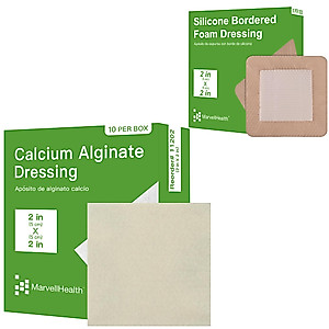 MarvellHealth Calcium Alginate Dressing & Silicone Bordered Foam Dressing, Highly Absorbent, Soft & Conformable