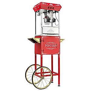 Olde Midway Vintage Style Popcorn Machine Maker Popper with Cart and 10-Ounce Kettle - Red