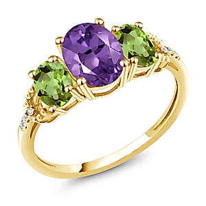 Gem Stone King 10K Yellow Gold Purple Amethyst and Green Peridot Engagement Ring For Women (2.19 Ct Oval Gemstone Birthstone) (Size 8)