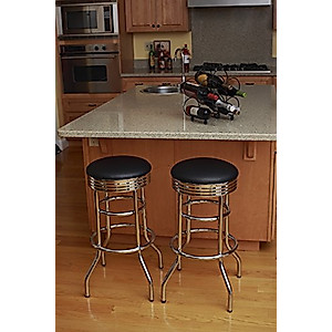 TRINITY Heavy Duty 30-Inch Backless Swivel Bar Stool for Kitchen, Garage, or Workshop, Chrome Finish with Faux Leather Seat, 2 Pack, Black