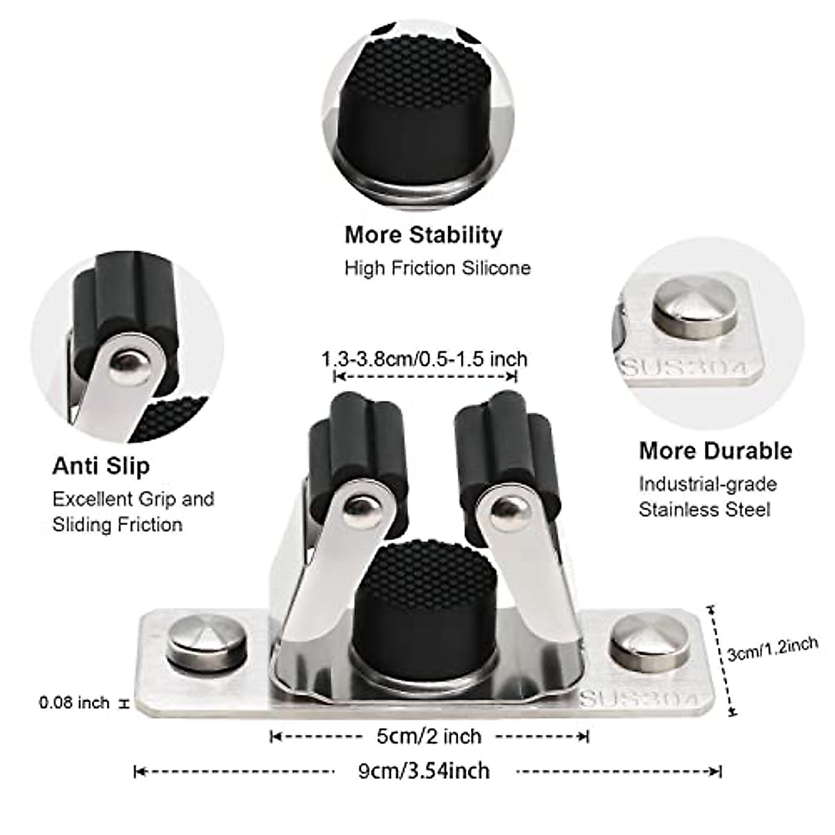 Favbal Mop Broom Holder Stainless Steel Wall Mounted Garage Organization and Storage Utility Hooks Broom Mop Holder Wall Mount Metal Tool Organizer