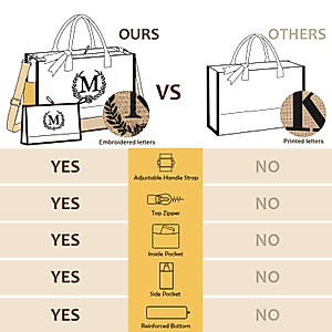 QLOVEA Mothers Day Gifts for Mom - Initial Jute Tote Bag with Makeup Bag, Travel Beach Bag, Suitable for Wedding, Birthday, Beach, Holiday, Personalized Gifts for Women Friends Teacher Letter A