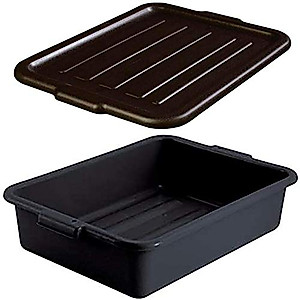 6 Pack 20" x 15" x 5" Black Polyethylene Plastic Restaurant Dishwasher Tub Bus Tub, Bus Box, Storage Bins, Storage Box W/Lid