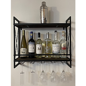 Spartan Saver Industrial Wall-Mounted Wine Rack with Wine Bottle Holder, Floating Bottle Storage Bar, and Wine Glass Holder