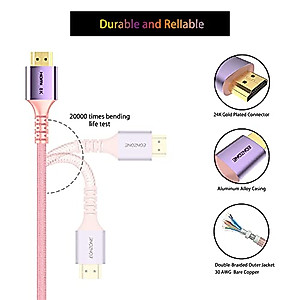 EONZONE 10 ft 8K HDMI Cable 2.1 Ultra HD High Speed 48Gpbs 8K60 4K120 144Hz eARC HDR10 HDCP 2.2&2.3 Compatible for Xbox One X PS4 PS5 Roku Fire TV Apple TV Nintendo Switch Sony LG Samsung