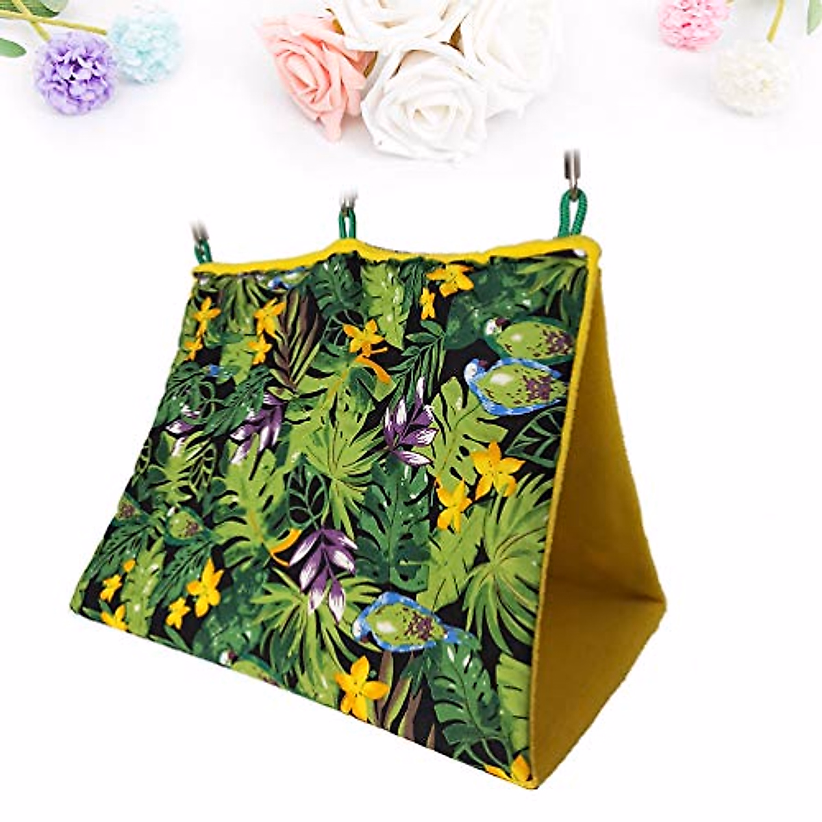 UKCOCO Bird Nest Summer Habitat Tropical Rainforest Printed Parrot Hut House Hanging Hammock Parrot Nest Swing Tent Bed Cave Cage