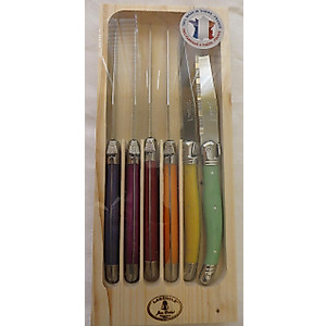 Jean Dubost Laguiole 6-Piece Steak Knives, Multi Colored Handles