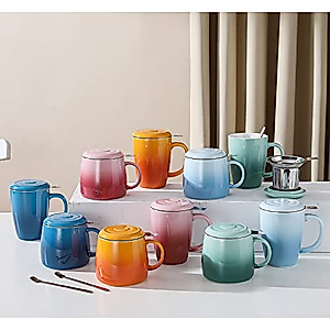 Candiicap Ceramics Tea Cup with Loose Leaf Infuser, Spoon and Lid, 15oz, Large Tea infuser Mug for Tea, Coffee, Milk-Microwave and Dishwasher Safe(15oz,Avocado Green)