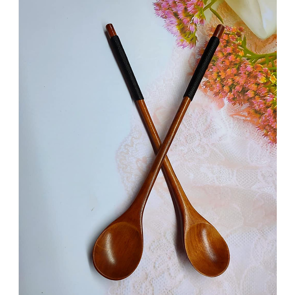 Handmade Wooden Long Handle Coffee Spoon Stirrer with Cable Tie, Retro Honey Jar Spoons Teaspoon Tea Stirring Spoon (2 Pack)