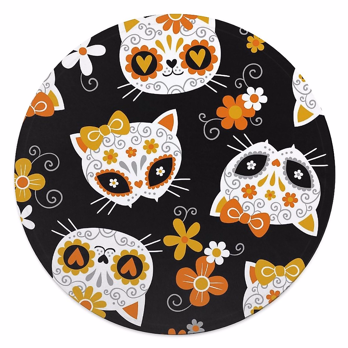 LAKIMCT Cute Sugar Skull Cat Round Soft Baby Blankets for Boys Girls, Newborn Blanket for Suitable for Swaddling Sleep Stroller Cover Nursery Blanket, 35 Inch