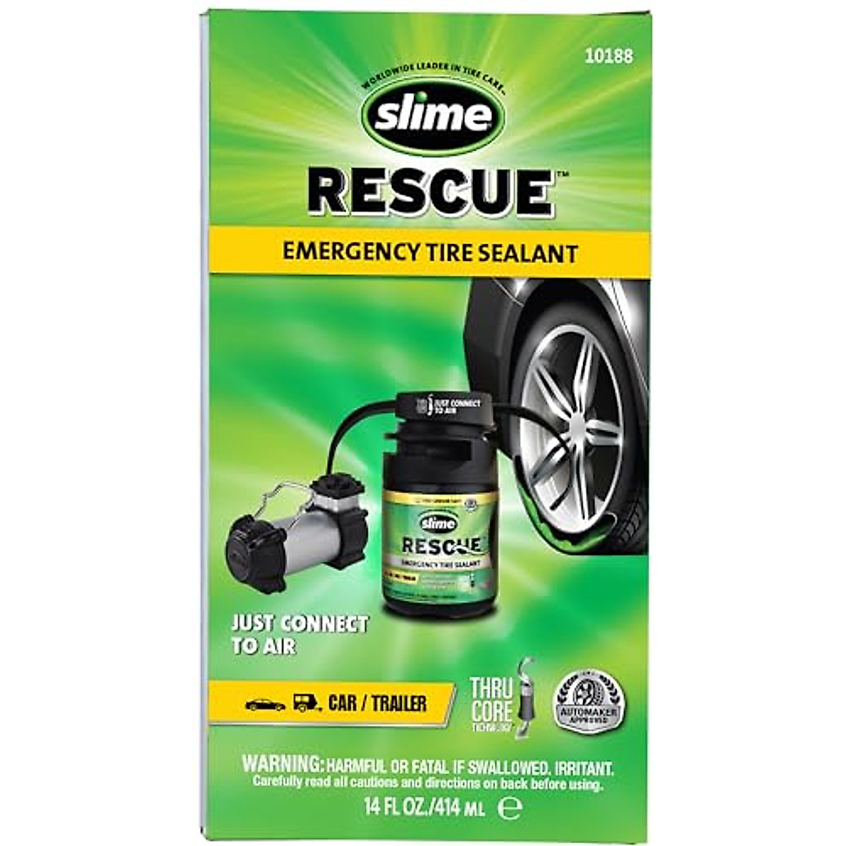 Slime 10188 Flat Tire Puncture Repair Sealant, Rescue, Emergency Repair for highway vehicles, universal fit, Non-toxic, eco-friendly