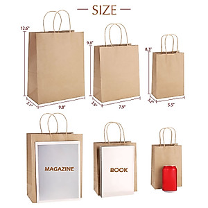 Kslong 105 Pack Brown Kraft Gift Bags with Handles, Natural Plain Kraft Paper Shopping Bags Bulk for Retail Business, Grocery, Merchandise, Craft, Birthday, Wedding, Party Favors in 3 Sizes