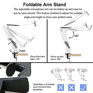 YOUSHARES Razer Seiren Mini Boom Arm with Pop Filter - Mic Stand with Foam Cover Windscreen Compatible with Razer Seiren Mini Streaming Microphone(White)