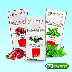 RADIUS Travel Vegan Dental Floss SACHET SINGLE Cranberry Vegan, 20 Count
