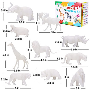BOLZRA Safari Animals Painting Kit for Kids, 10Pcs Paintable Jungle Plastic Animal Figures, Paint Your Own Zoo Animals Figurine Creativity Toy DIY Crafts and Arts Supplies for Boys Girls Activities