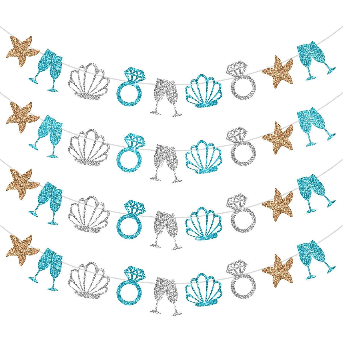 4Pcs Last Toast on The Coast Bachelorette Decorations Garland, NO-DIY Beach Bachelorette Party Decorations, Glitter Last Toast on The Coast Banner, Coastal Bach Party Supplies for Bride to Be Party