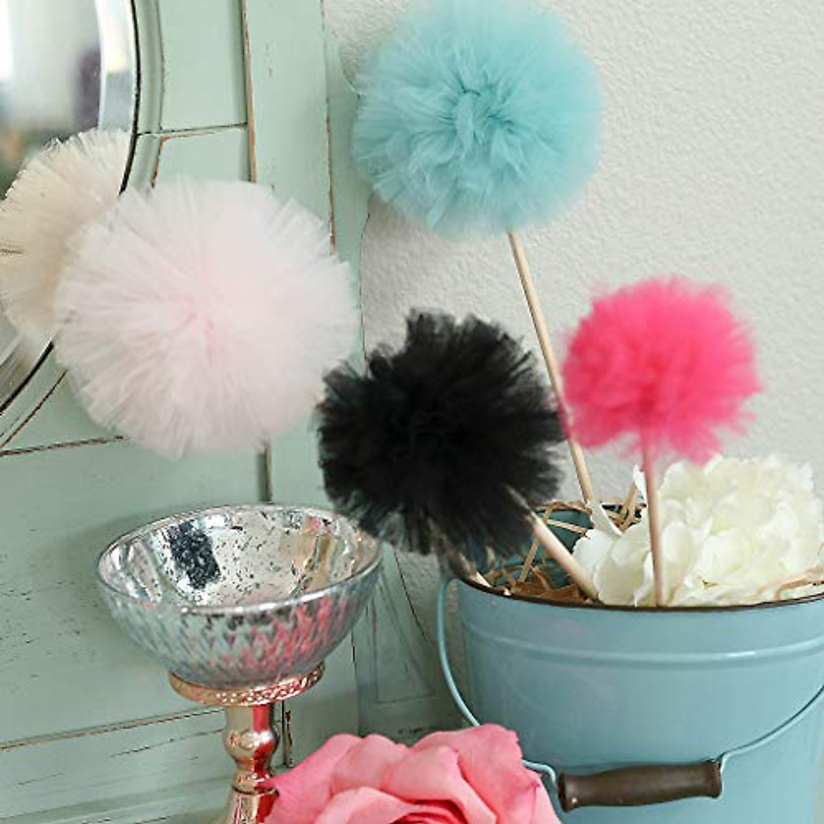 Expo International Decorative Glitter Tulle, Roll/Spool of 6 Inches X 10 Yards, Polyester-Made Tulle Fabric, Glittery Finish, Versatile, Easy-to-Use, Silver