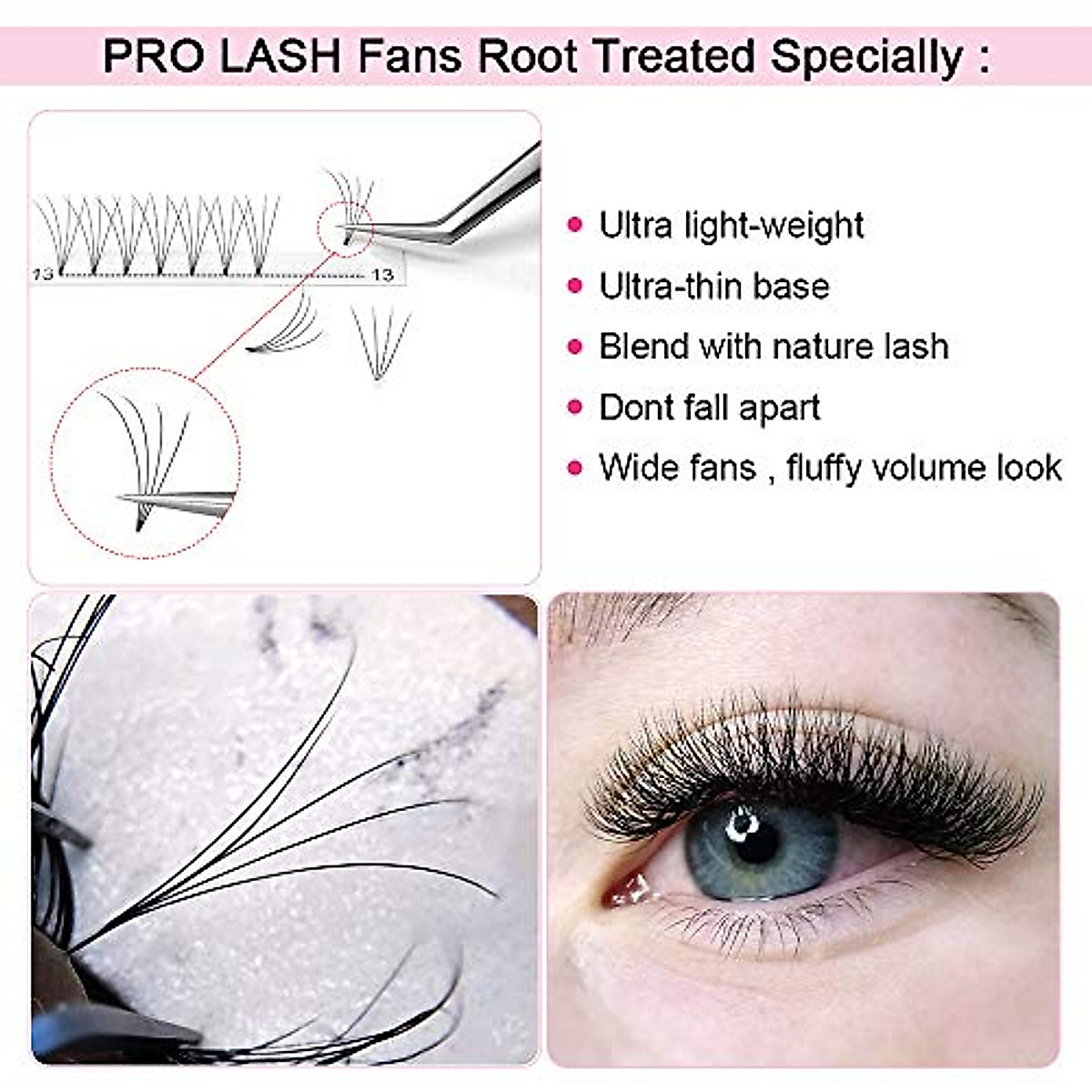 Premade Fans Eyelash Extensions 4D 6D 8D Short Stem Premade Volume Eyelash Extensions .07 .10 C D Curl Pre made Lash Fans 9 to 20 mm Volume Lash Extensions (4D-D-0.10,13mm)