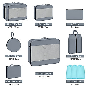 Packing Cubes for Travel 11 Sets of Packing Cubes for Suitcases, Travel Cubes Organizer, Luggage Organizer with Shoes Bag Underwear bag Electronics Bag（Grey）