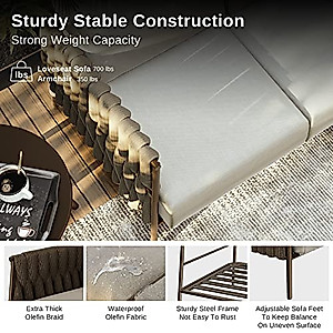 EAST OAK Life Chatter 4 Pieces Patio Furniture Set, Outdoor Furniture with Coffee Table, Patio Conversation Set Deep Seating with Thick Cushion, Backyard Porch Balcony, Chestnut Brown & Creamy Apricot