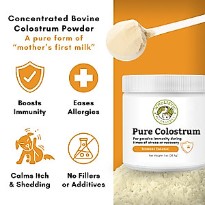 Wholistic Pet Organics Pure Colostrum - 1 Oz - Dog Allergy Relief & Itchy Skin Treatment, Senior Dog Supplements & Immune Support, Licking Paws Relief
