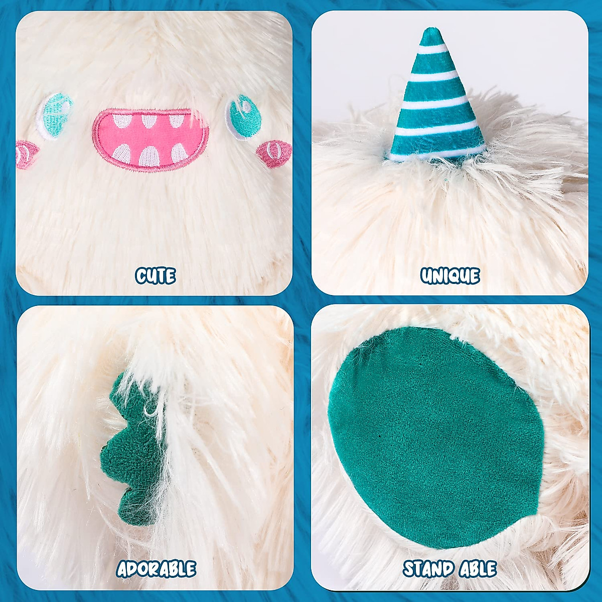 FITNISSFTW Furry Monster Stuffed Animals Plush Toy, 15.7" Faux Fur Pillows Throw Plushie Pillow Doll, Soft White Fluffy Friend Hugging Cushion - Cute Present for Every Age & Occasion