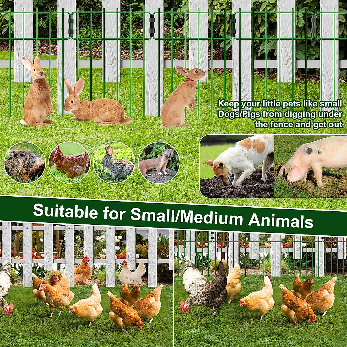 10 Pack Animal Barrier Fences - No Dig Garden Fencing Animal Barrier Rustproof Metal Wire Decorative Fence Border for Dog Rabbits Ground Stakes Yard Landscape Patio T Shape 17 Inch(H) X 11Ft(L)