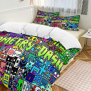 gscm Geo_metry Da_sh 3 Pieces Bedding Sets 79"x90" Comforter Cover Sets 1 Duvet Cover and 2 Pillow Cases for Home Bedroom