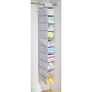 iDesign InterDesign ID jr Fabric Hanging Closet Storage Children's Clothing, Blankets, Toys, Bedding, Accessories-10 Shelves, Gray/White IDjr Polka Dot 10 Shelf Shoe Organizer
