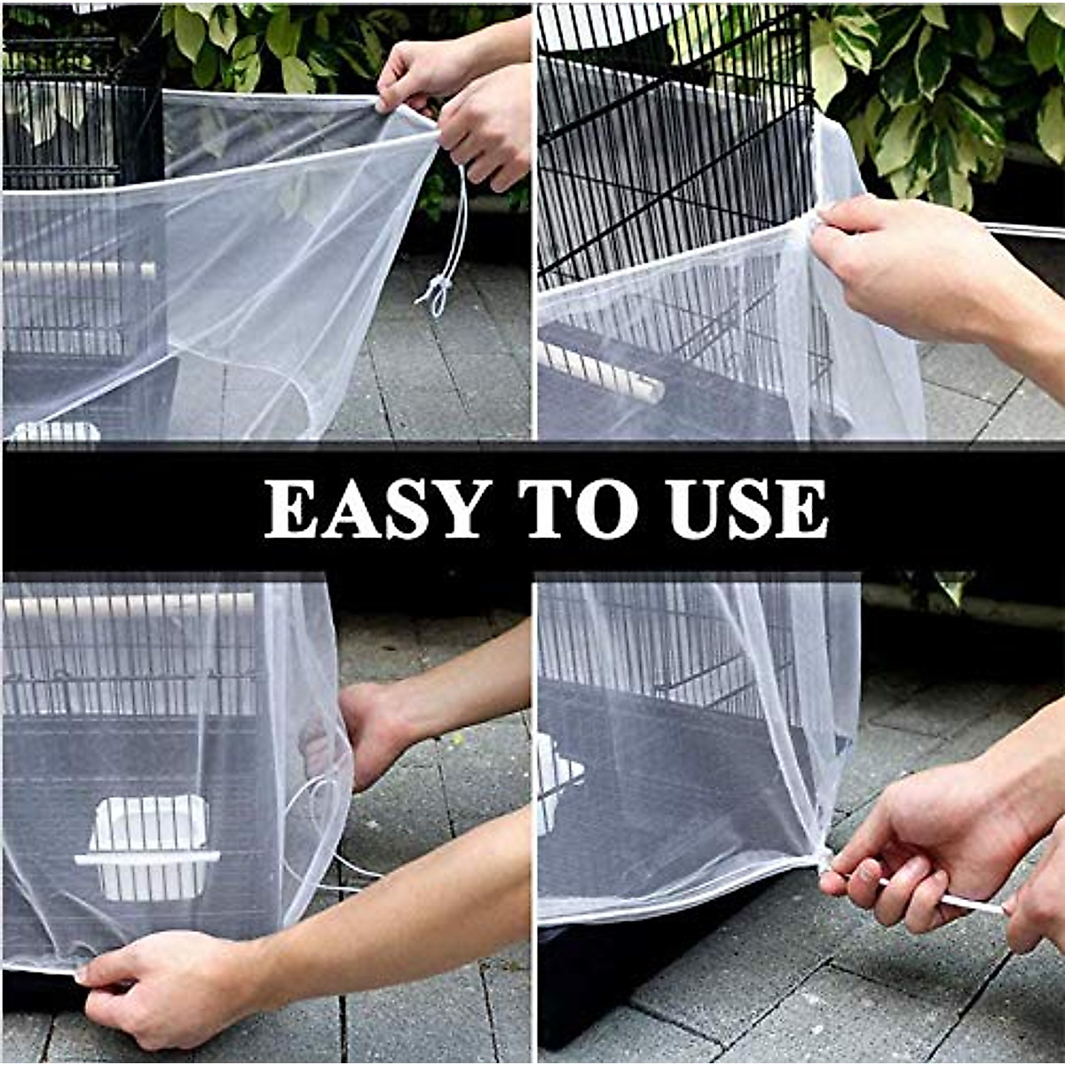 JUTTA Bird Cage Seed Catcher Parrot Cage Mesh Skirt Universal Birdcage Cover Birdseed Nylon Net Guard extra large (Not Include Birdcage) (White)