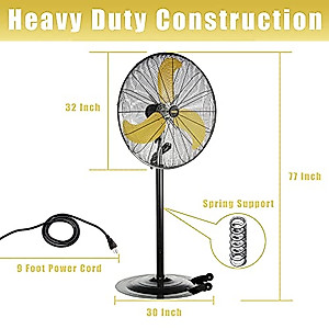 HiCFM YELLOW PEDESTAL FAN (30" Oscillating Pedestal Fan)