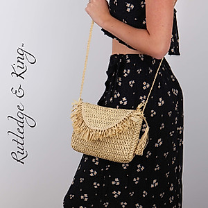 Rutledge & King Straw Crossbody Bag - Straw Bag with Handle - Straw Purse (Brown)